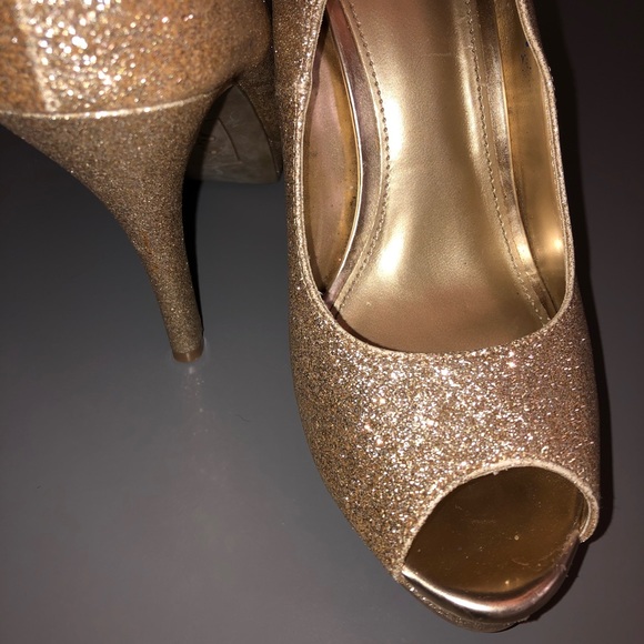 FIONI Clothing | Shoes | Fiona Gold Glitter Shimmer Peep Toe Heel ...